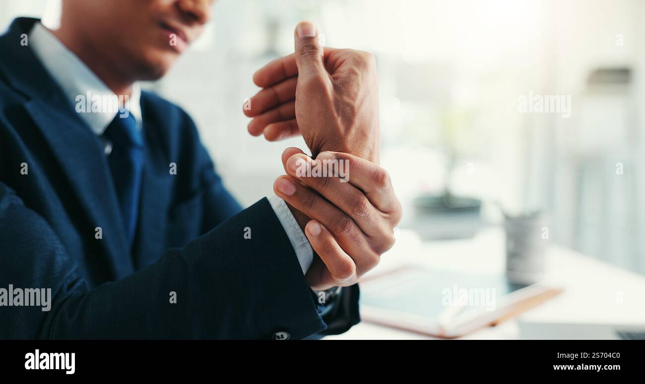 Hands, sprain and wrist pain for employee, office and administrative ...