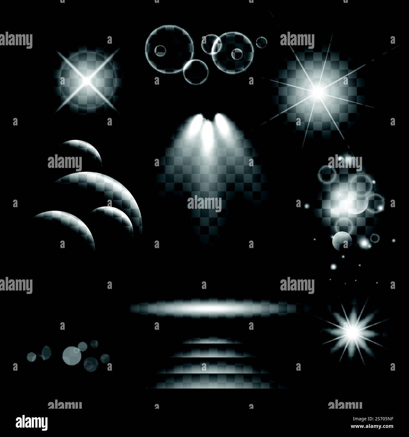 set of transparent light effects and sparkles with lens flares ...
