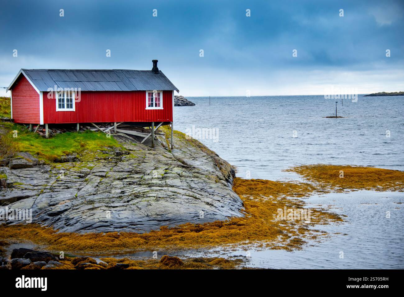 Traditional Rorbu House in the Town of Tind - Lofoten - Norway Stock ...