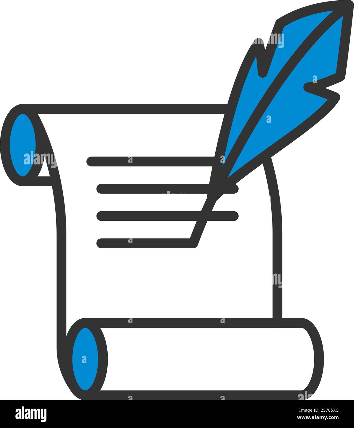 Feather And Scroll Icon. Editable Bold Outline With Color Fill Design ...