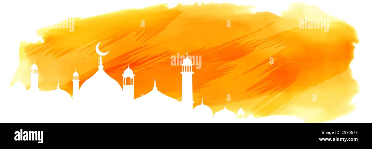 yellow watercolor islamic banner with mosque design Stock Vector Image ...