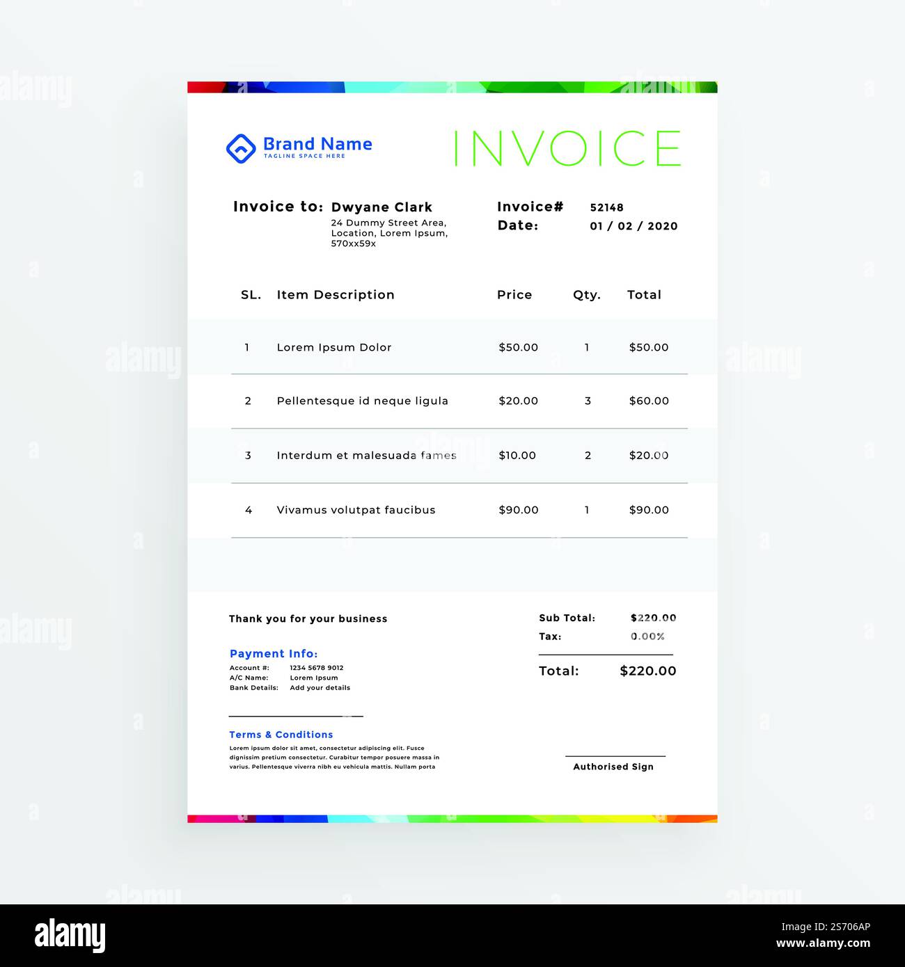 minimal colorful business invoice template Stock Vector Image & Art - Alamy