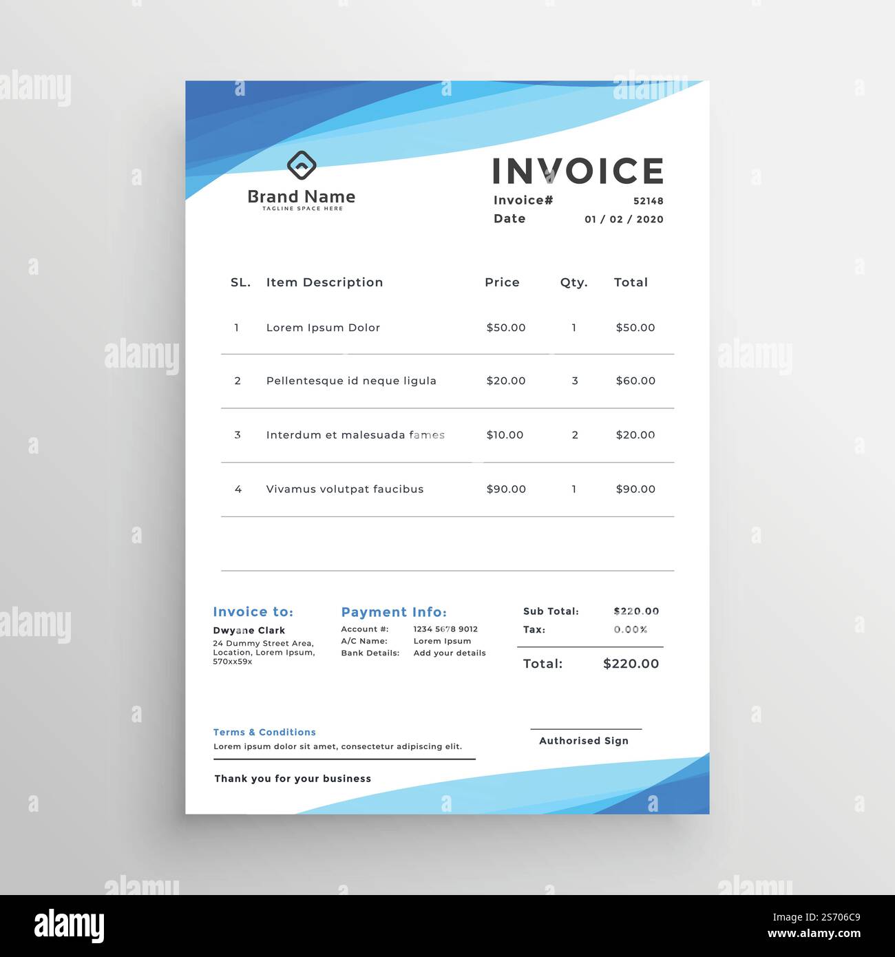 elegant blue minimal style invoice template Stock Vector Image & Art - Alamy
