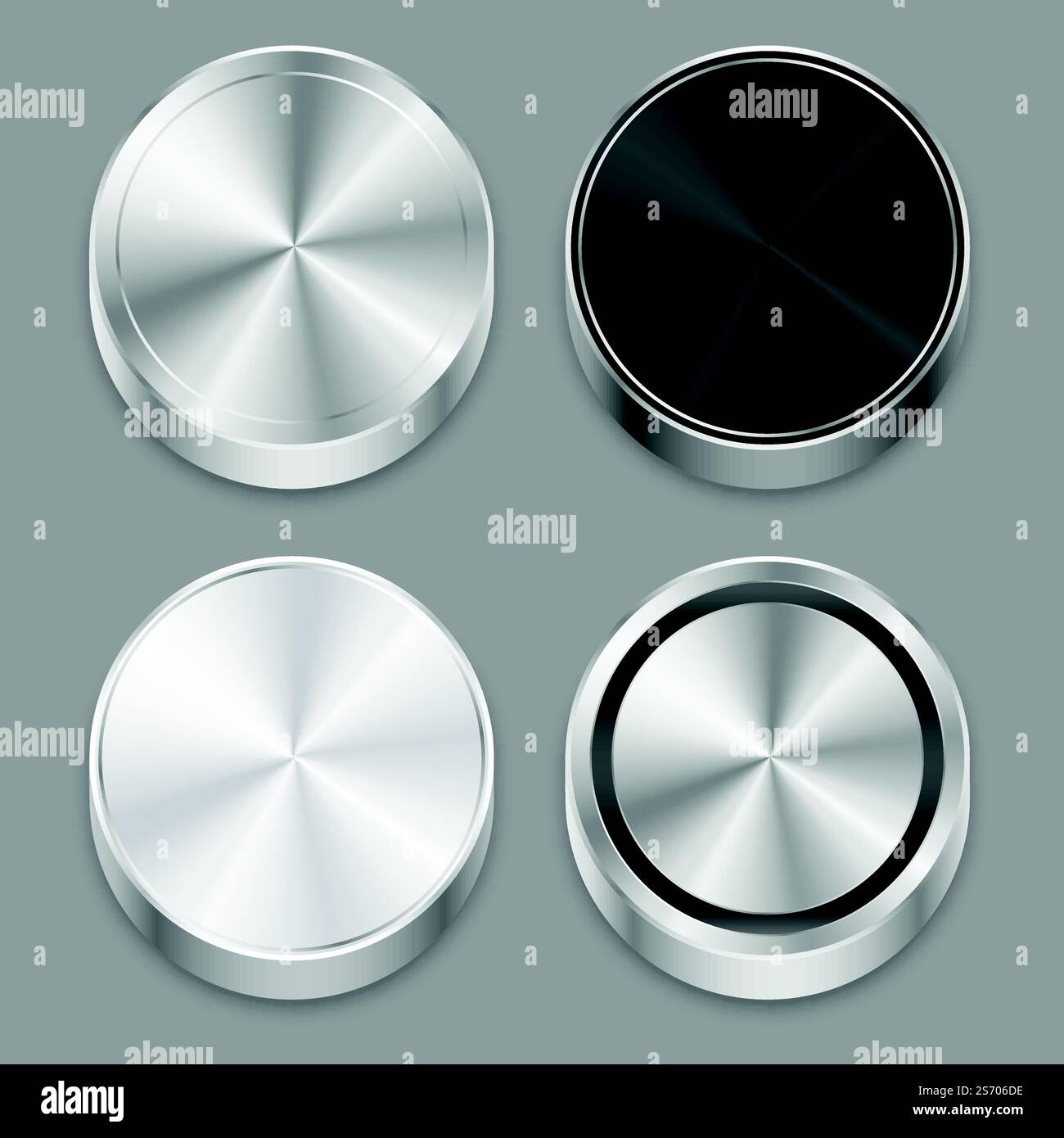 realistic circular 3d brushed metal icons set Stock Vector Image & Art ...