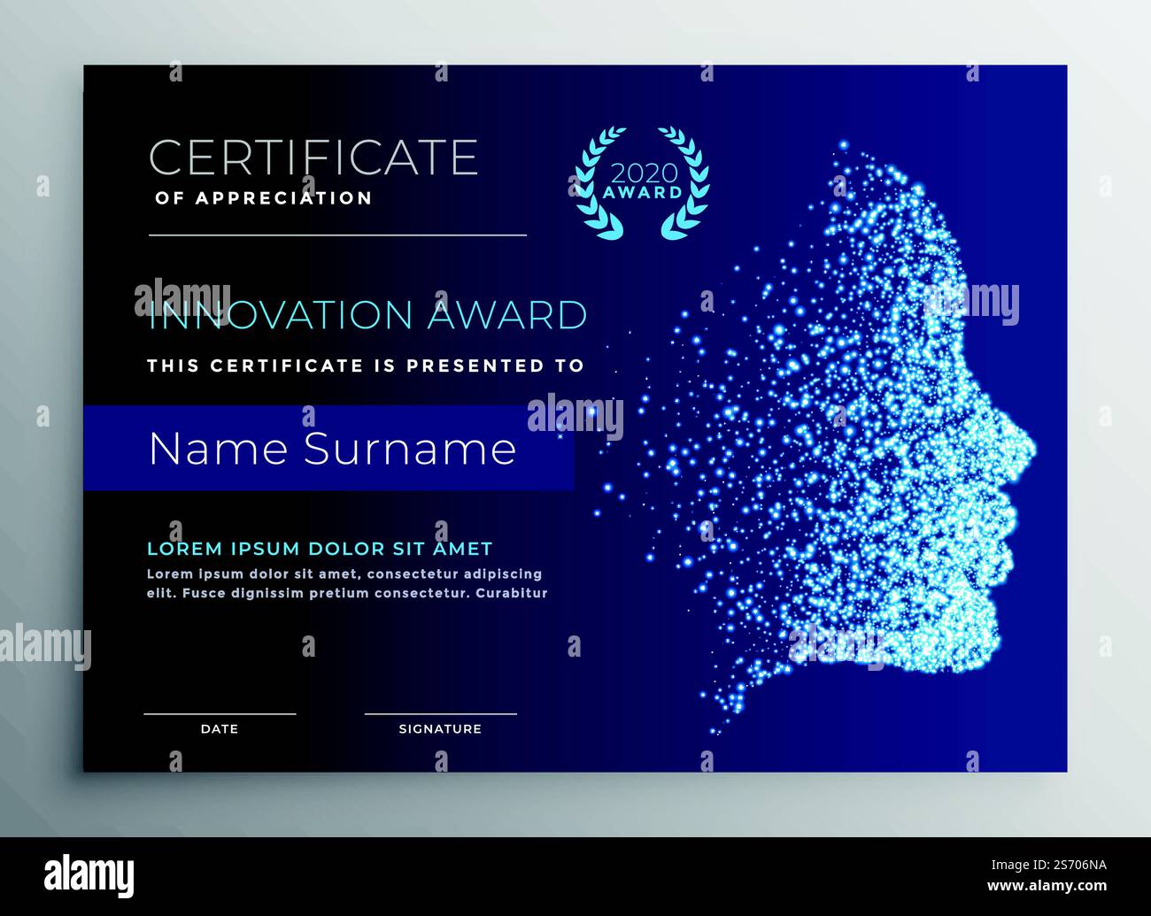innovation award certificate design with particle face Stock Vector ...