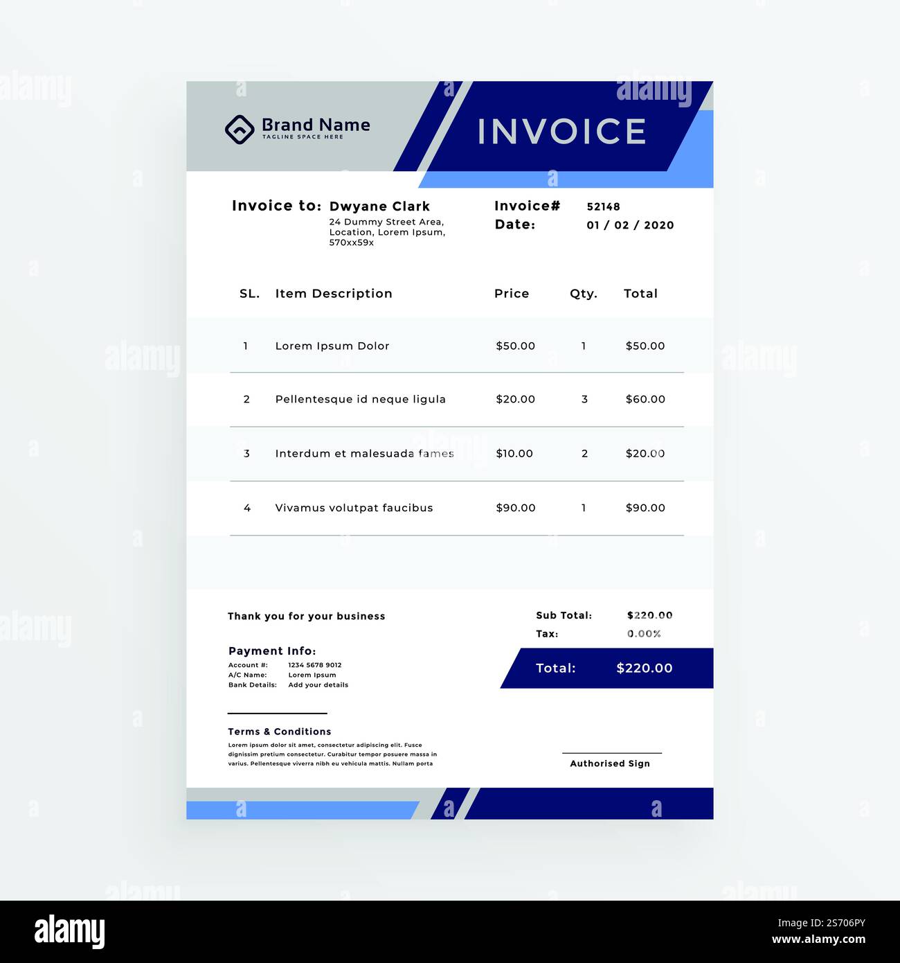 stylish blue business invoice template design Stock Vector Image & Art ...