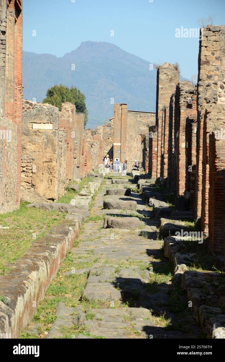 view of Historic streets of the Ancient Roman city of Pompeii Italy in ...
