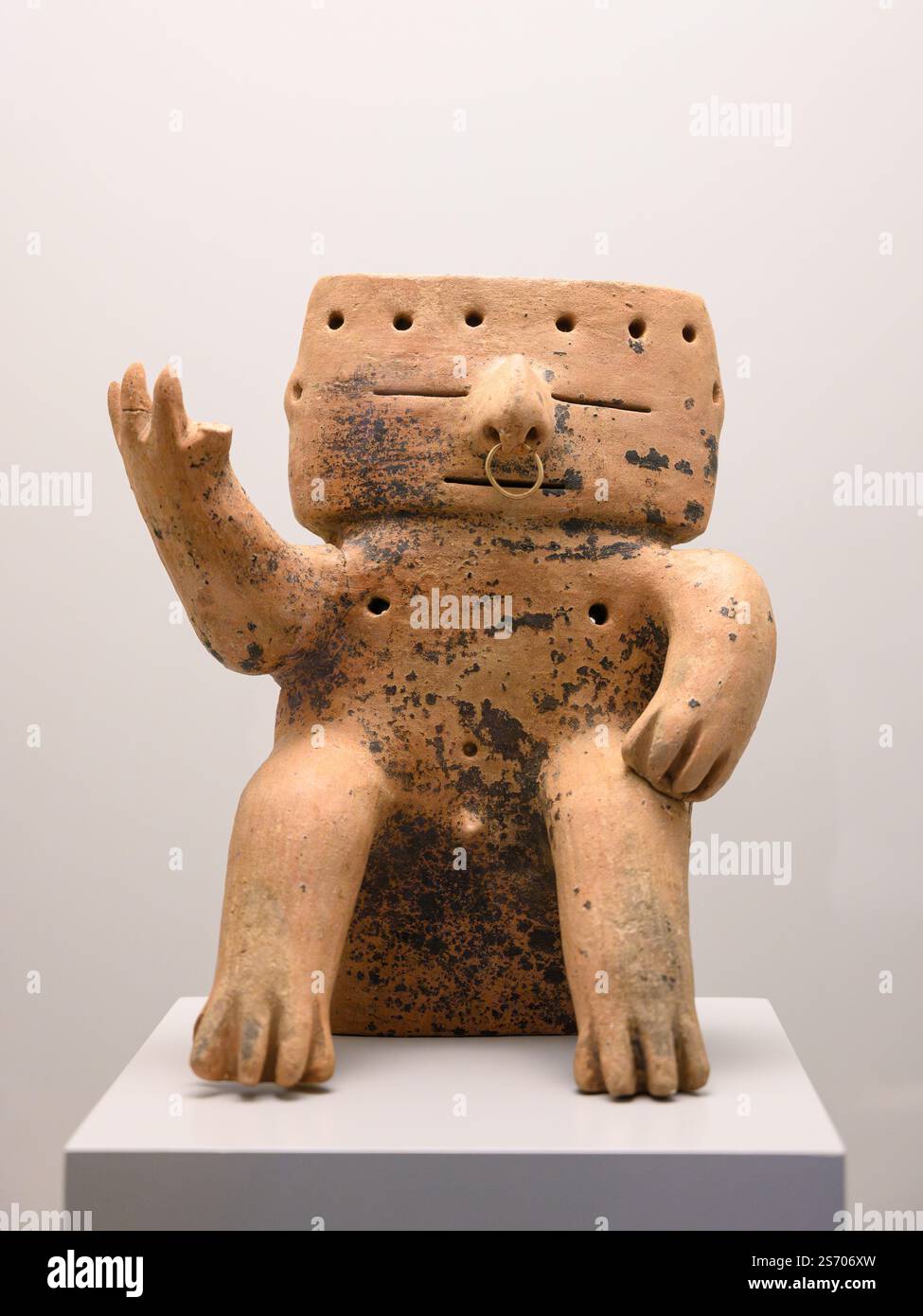 Madrid. Spain. Figure representing a chief. Ceramic. Quimbaya Culture ...