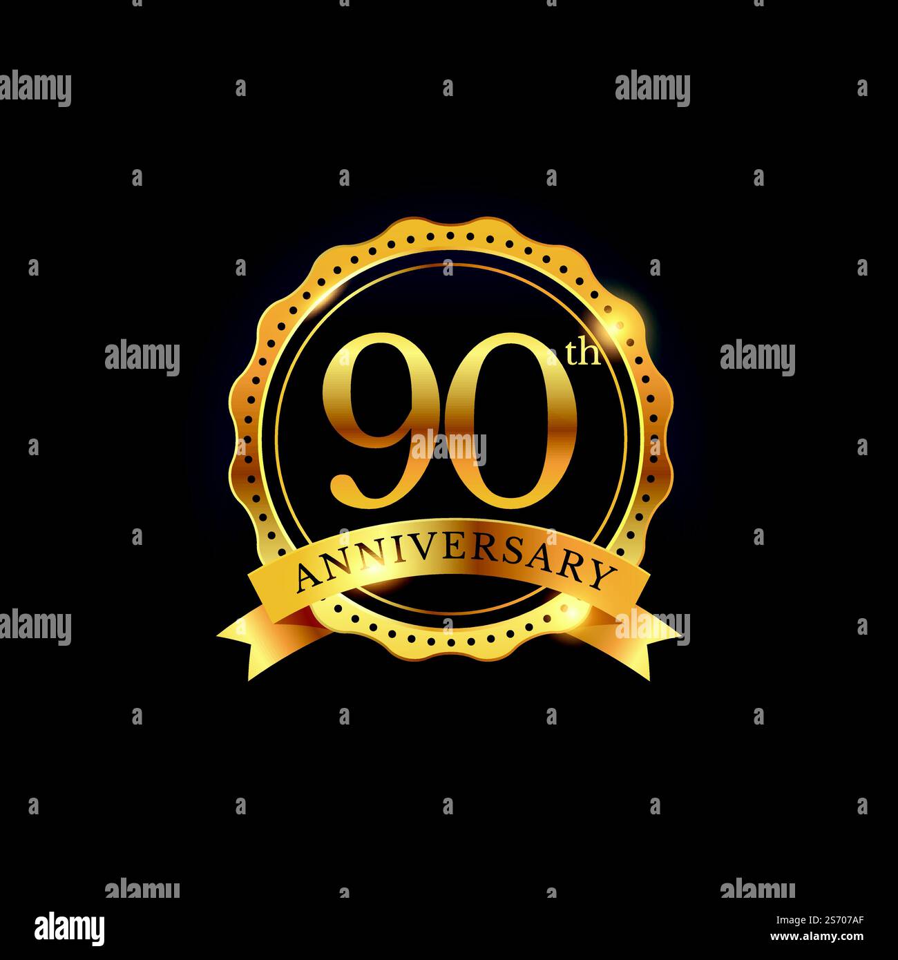 90th anniversary celebration badge label in golden color Stock Vector ...