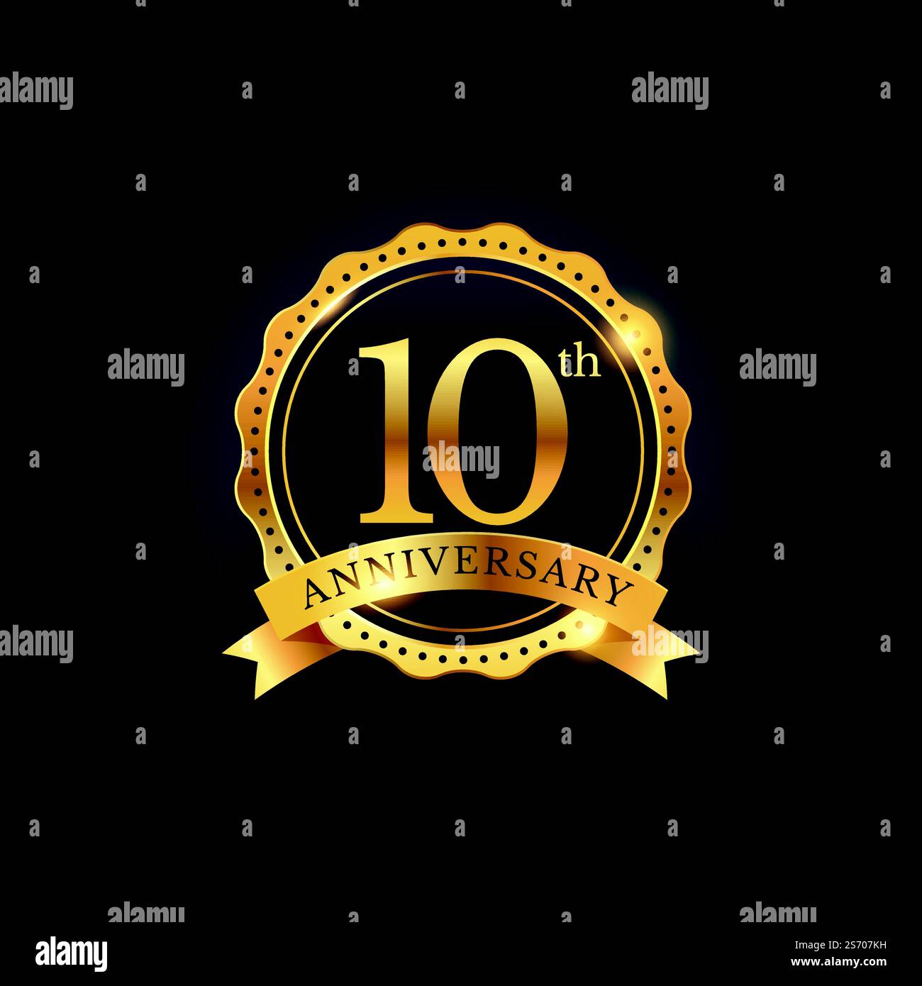 10th anniversary celebration badge label in golden color Stock Vector ...