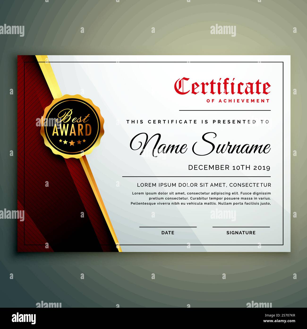 beautiful certificate template design with best award symbol Stock ...