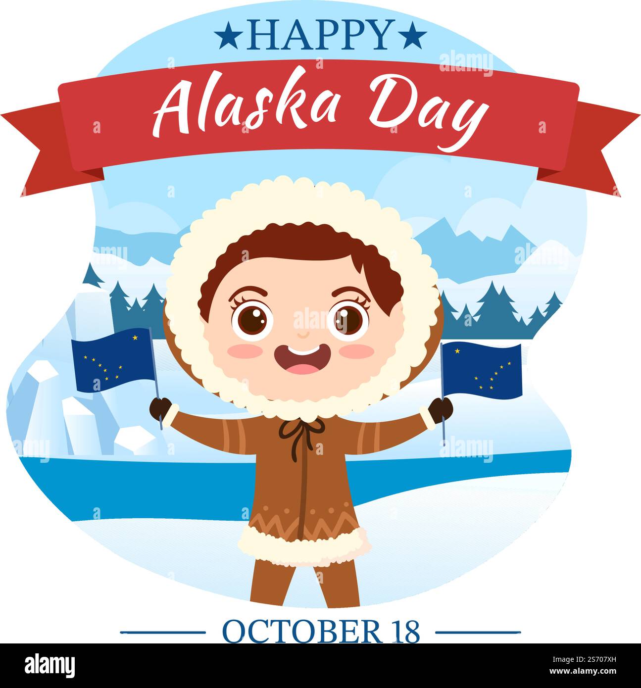 Happy Alaska Day on October 18 Hand Drawn Cartoon Flat Illustration ...