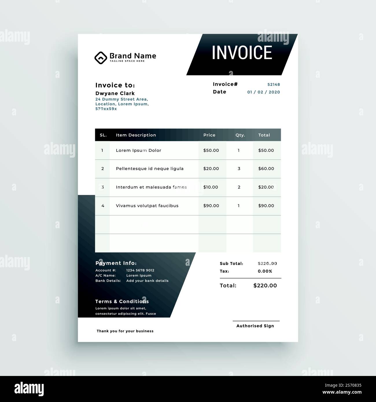 abstract black invoice template design Stock Vector Image & Art - Alamy