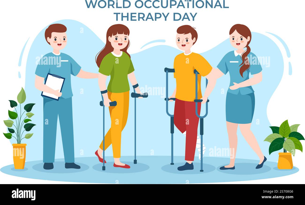 World Occupational Therapy Day Celebration Hand Drawn Cartoon Flat ...
