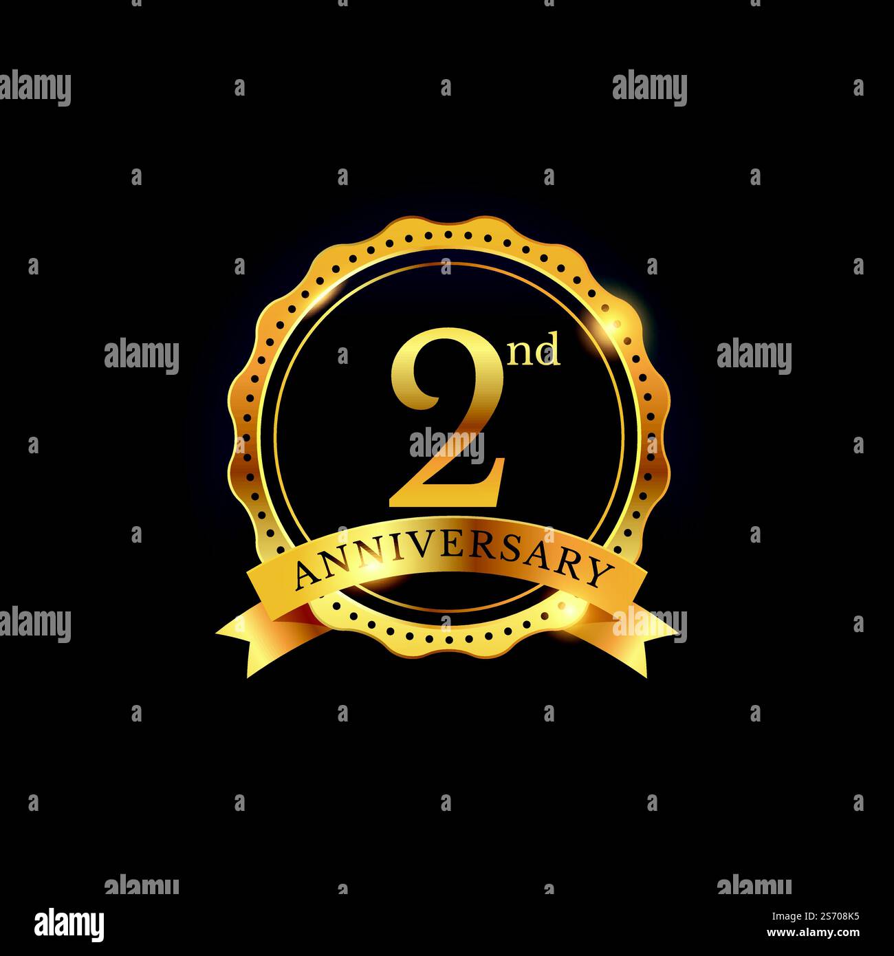 2nd anniversary celebration badge label in golden color Stock Vector ...