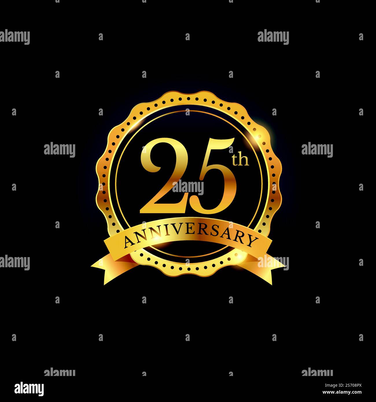 25th anniversary celebration badge label in golden color Stock Vector ...