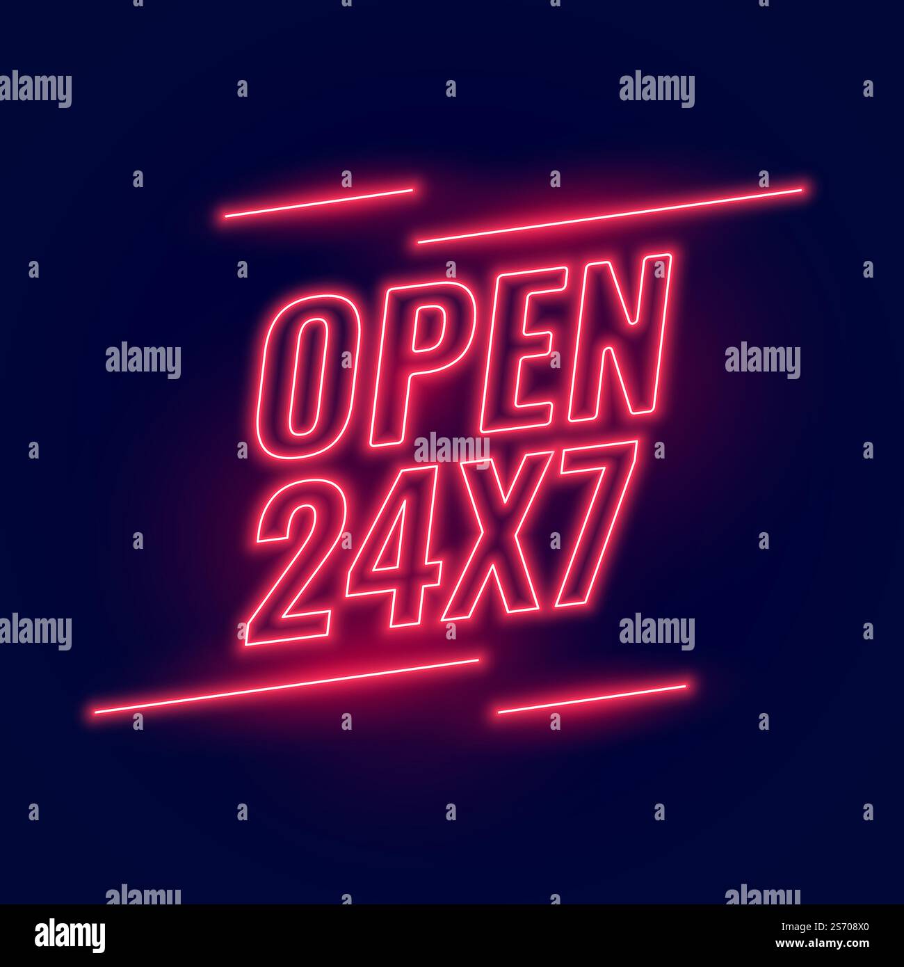 neon red signboard for 24/7 open hours Stock Vector Image & Art - Alamy