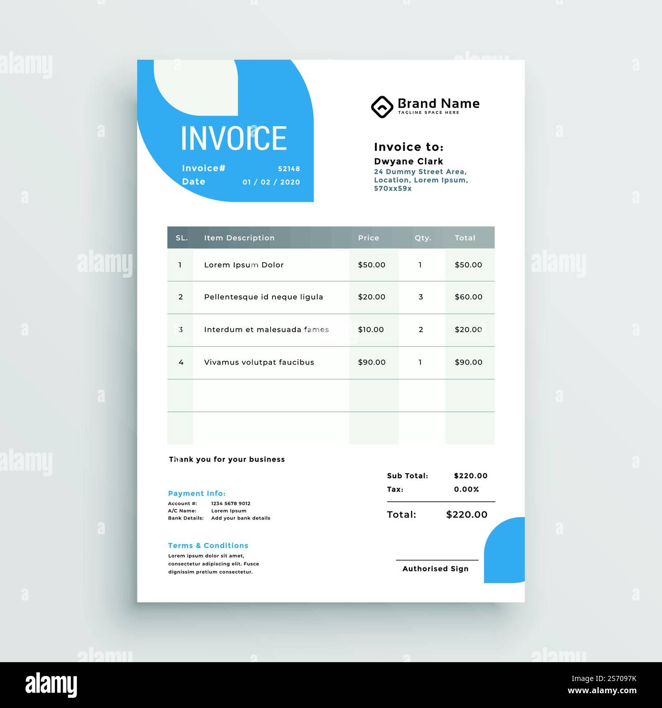 blue business invoice template design Stock Vector Image & Art - Alamy