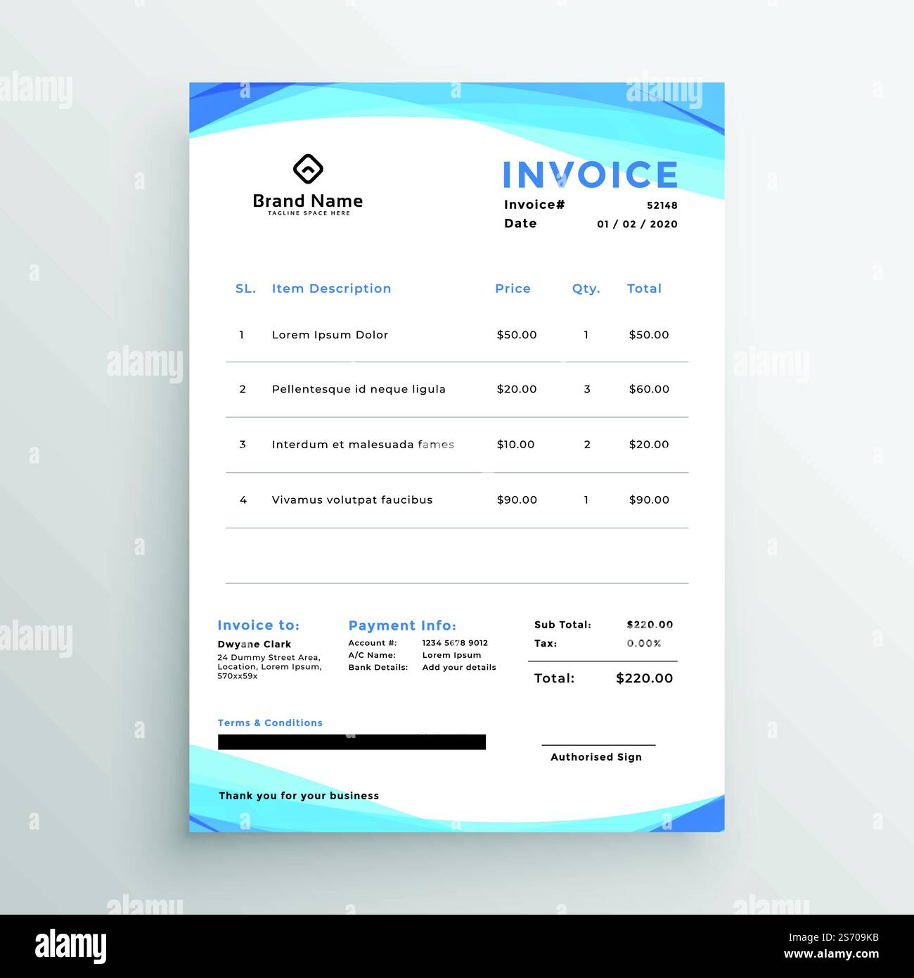 abstract blue wavy invoice template design Stock Vector Image & Art - Alamy