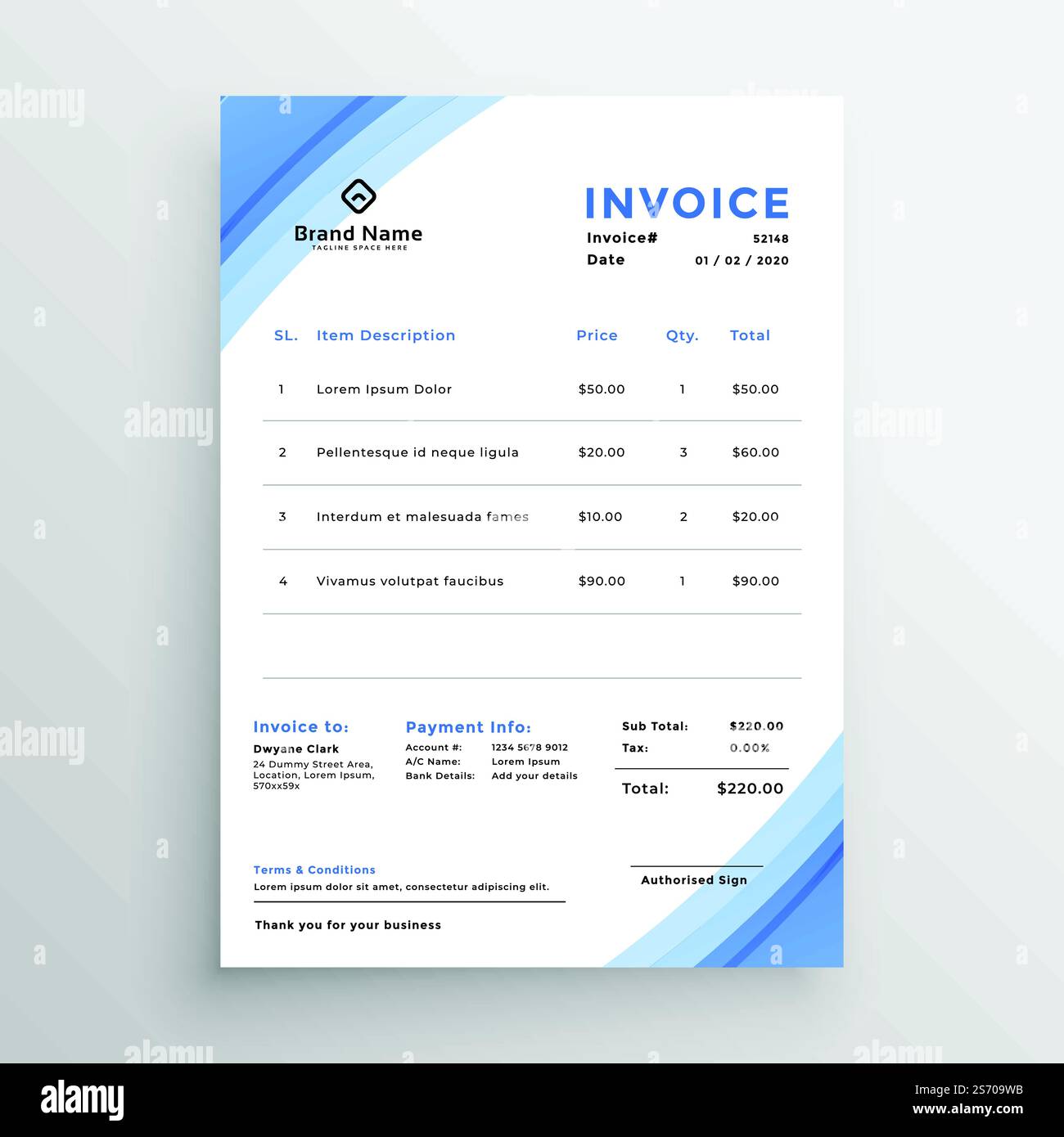 minimal blue invoice template design Stock Vector Image & Art - Alamy