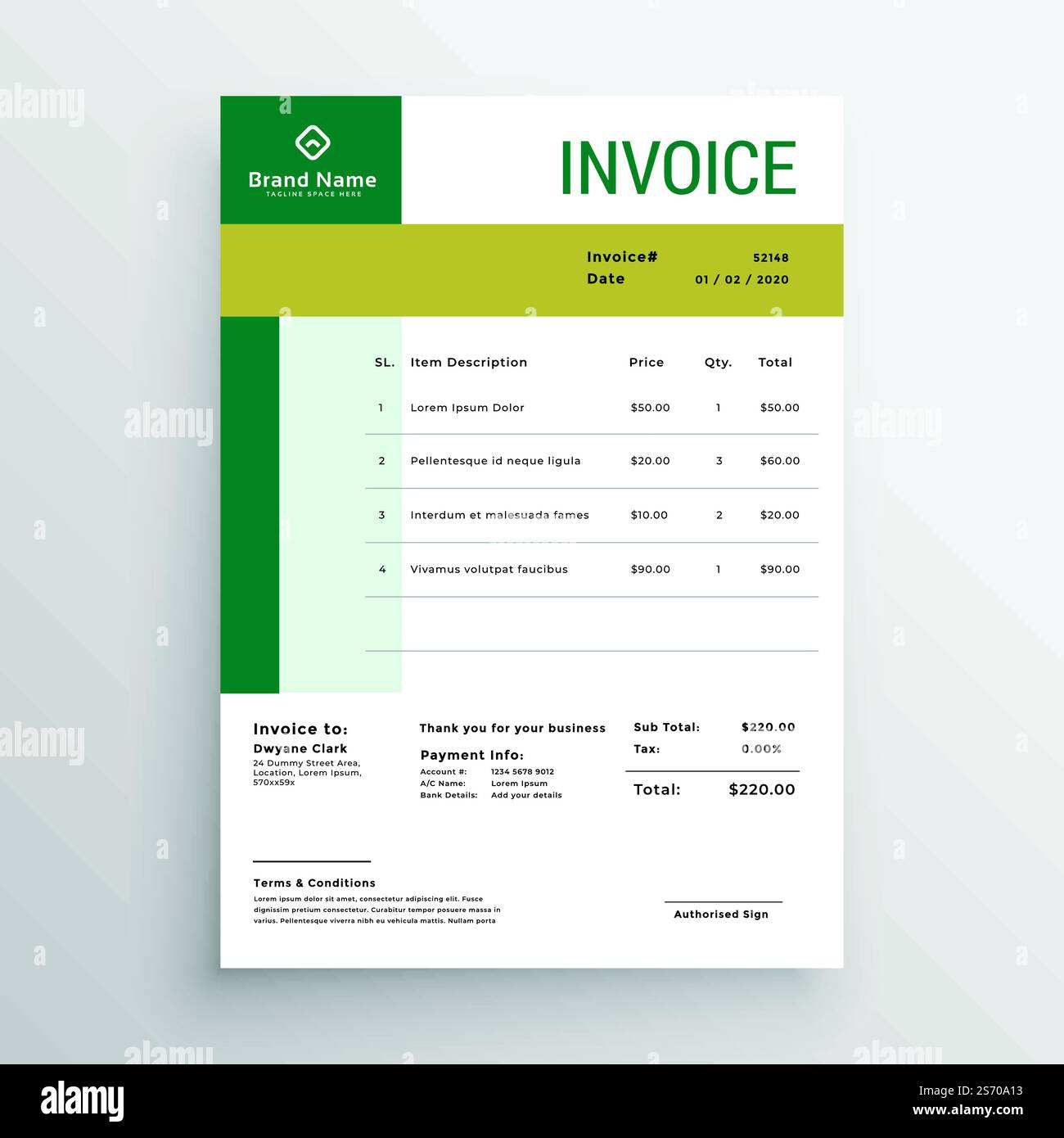 green invoice template design vector for your business. green invoice ...