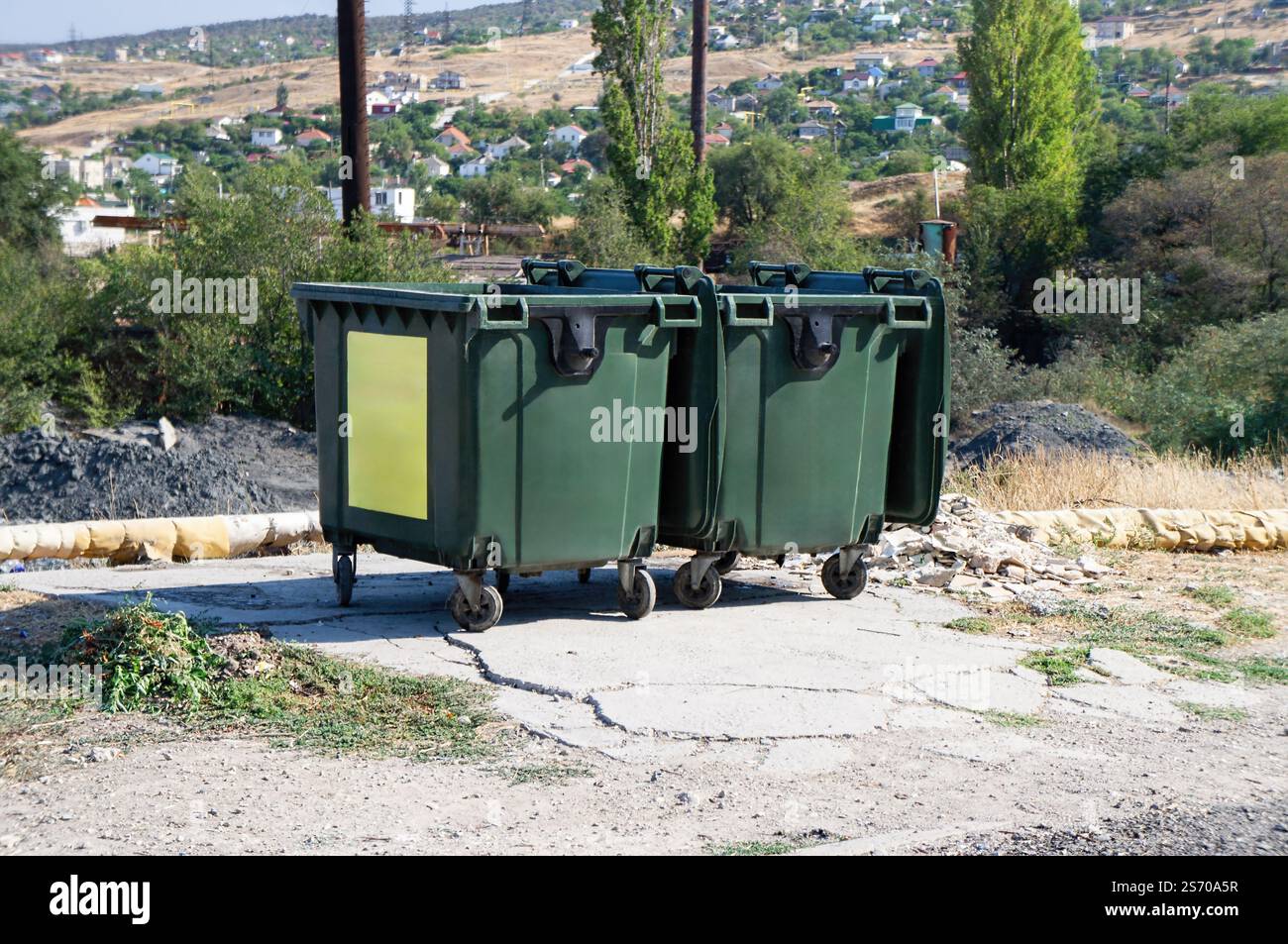 Garbage Containers Placed Along a Street in the Urban Environment Stock ...