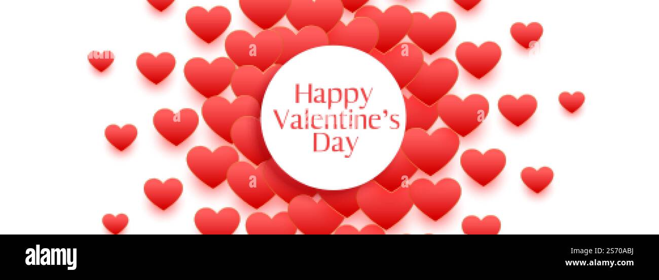 happy valentines day beautiful red hearts banner design Stock Vector ...
