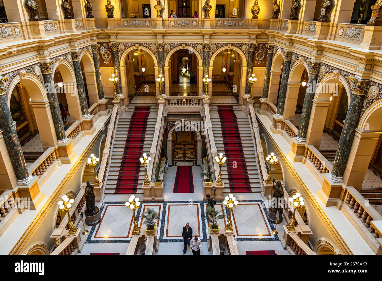 Interior grand staircase with red carpet in the National Museum (in ...