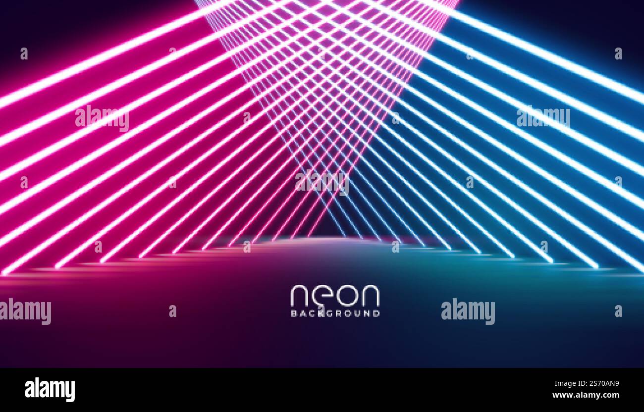 glowing neon lights stage pathway background design Stock Vector Image ...