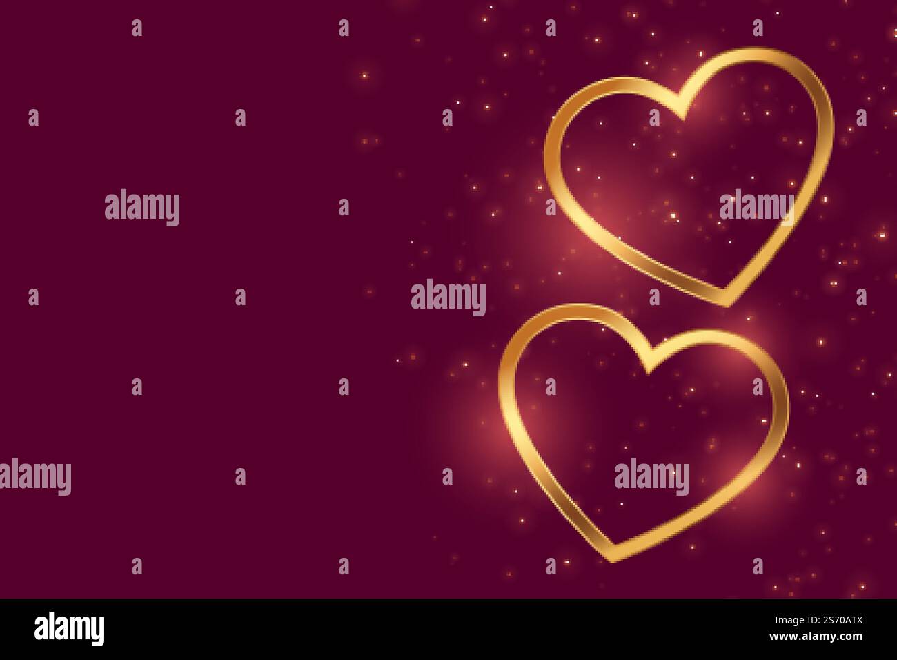 beautiful two golden love hearts with text space Stock Vector Image ...