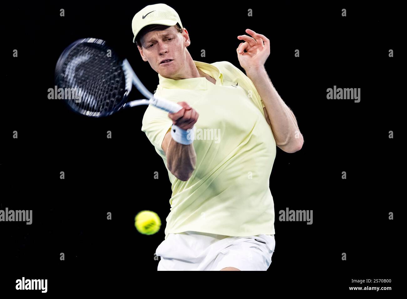 MELBOURNE, VIC - JANUARY 18: Jannik Sinner of Italy in action during ...