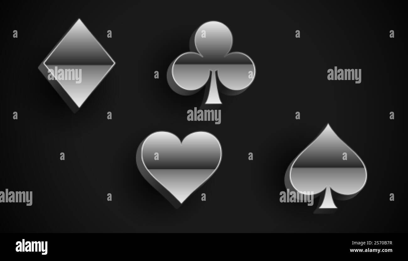 playing card suit symbols in silver metal style Stock Vector Image ...