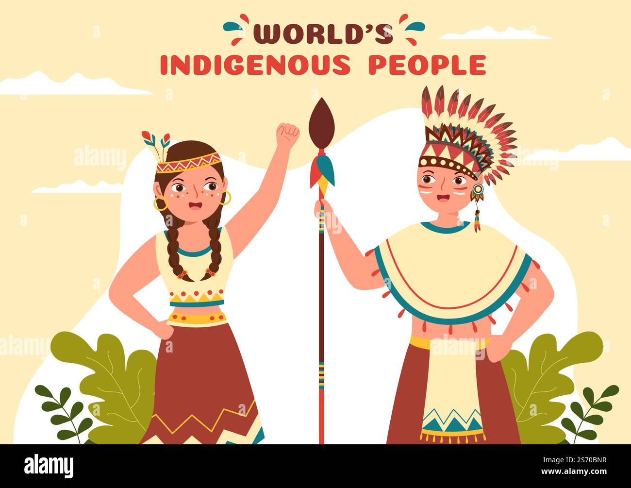 Worlds Indigenous Peoples Day on August 9 Hand Drawn Cartoon Flat ...
