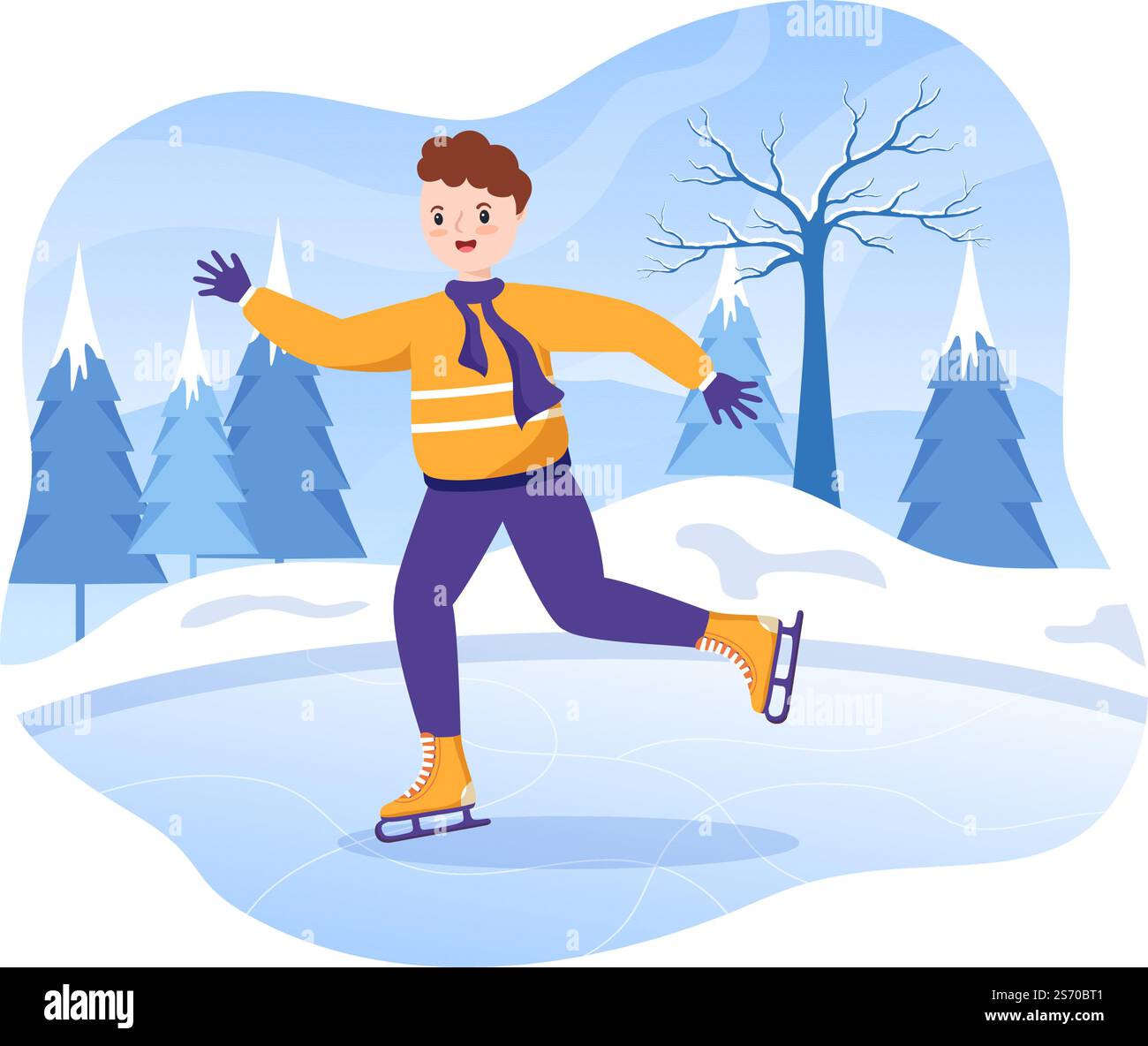 Ice Skating Hand Drawn Cartoon Flat Illustration of Winter Fun Outdoors ...