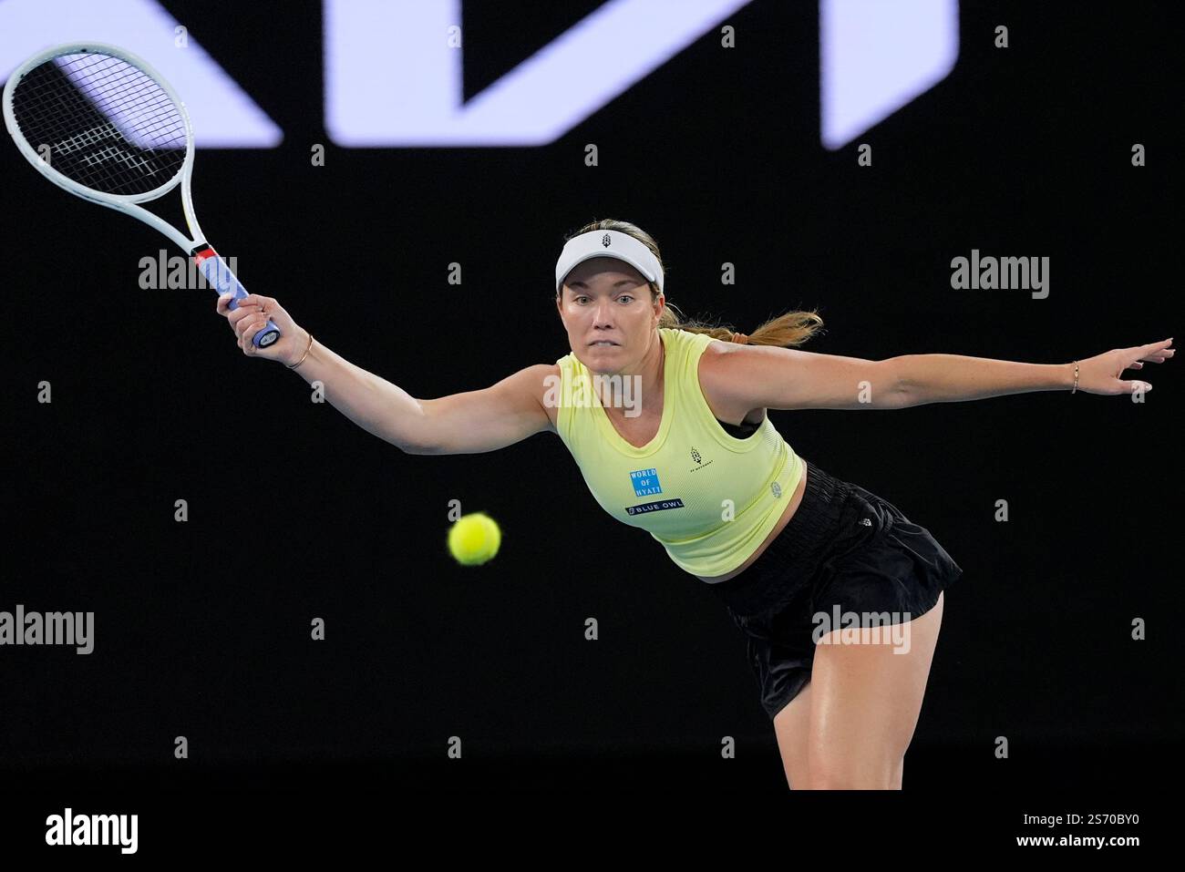 Danielle Collins of the U.S. returns a shot to Madison Keys of the U.S ...