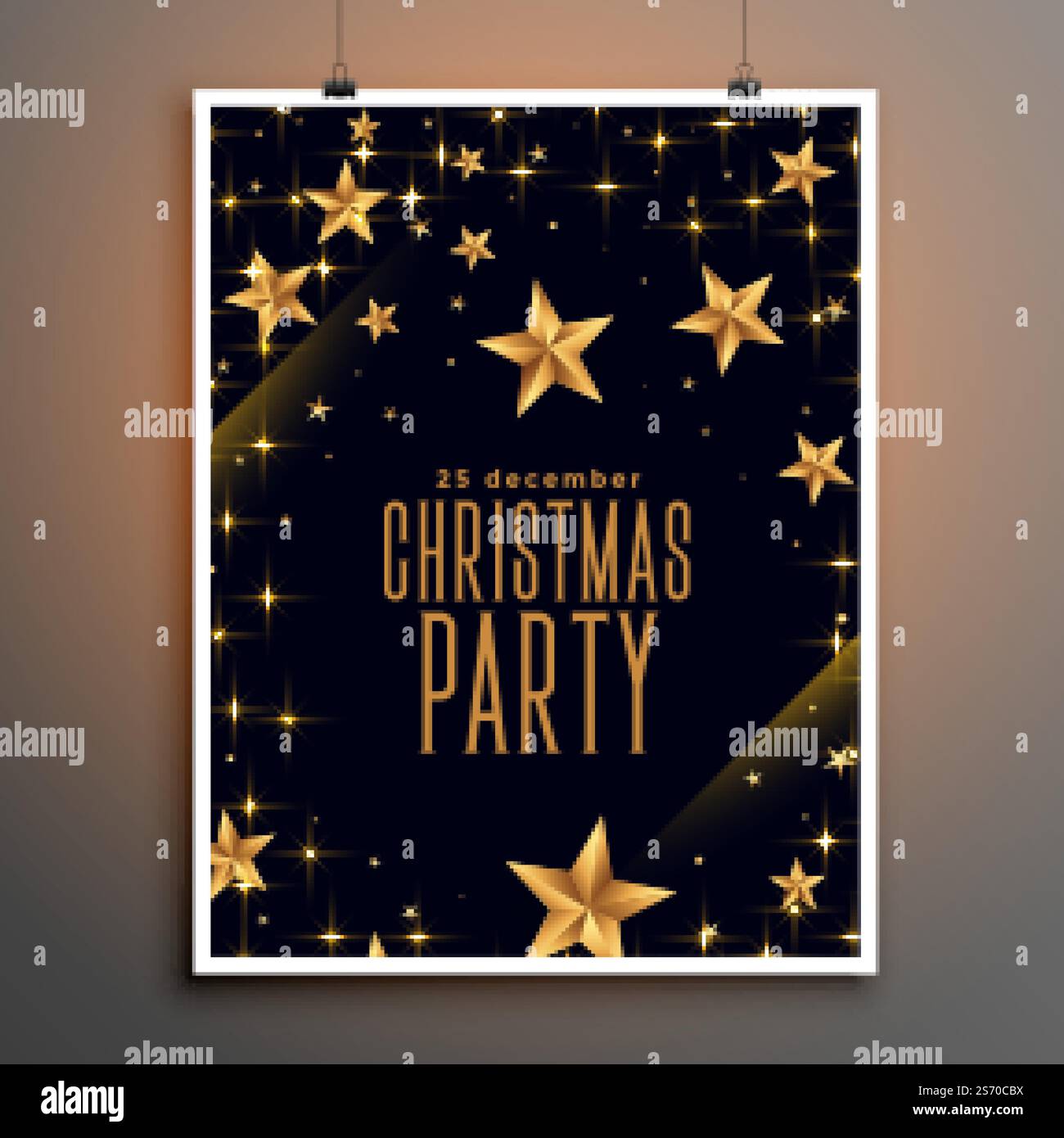 black and golden stars christmas party flyer design Stock Vector Image ...