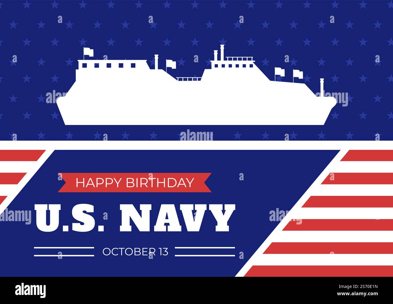 U.S. Navy Birthday on October 13th Hand Drawn Cartoon Flat Illustration ...
