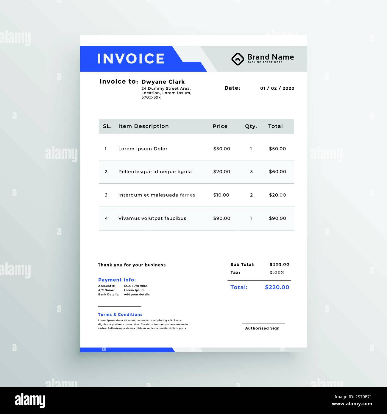 modern blue invoice template design Stock Vector Image & Art - Alamy