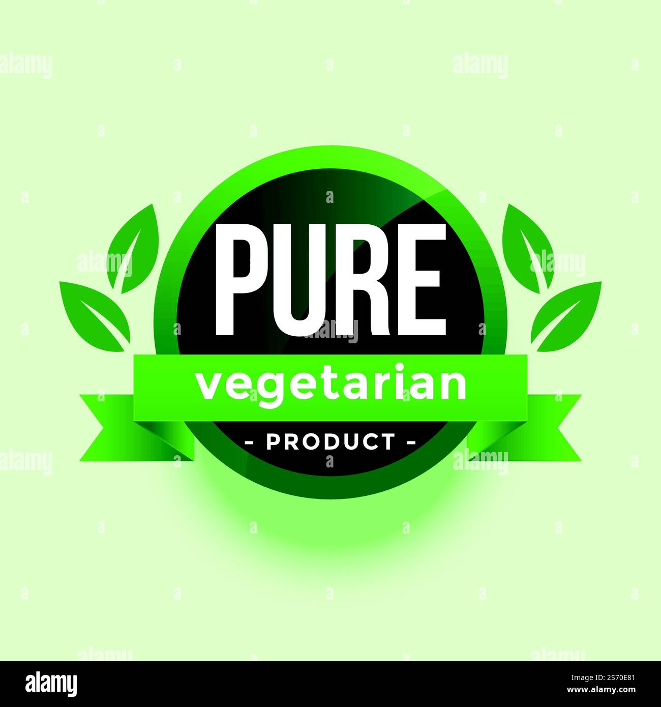 pure vegetarian product green leaves label design Stock Vector Image ...