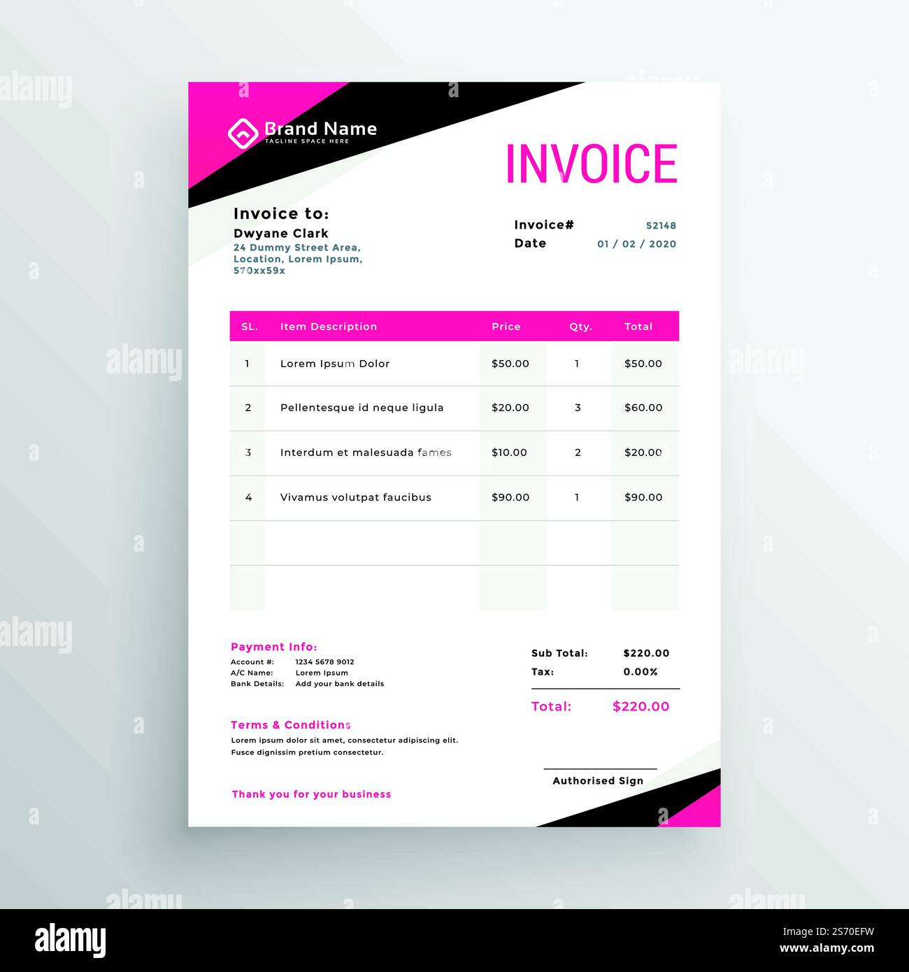 modern pink geometric invoice template design Stock Vector Image & Art ...