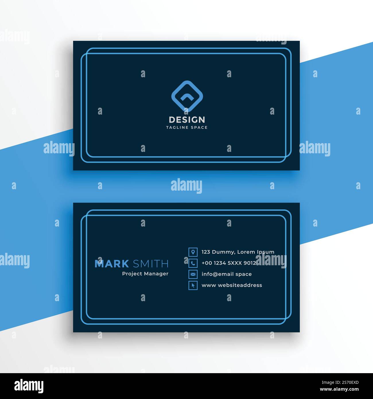 elegant blue business card in line style template Stock Vector Image ...