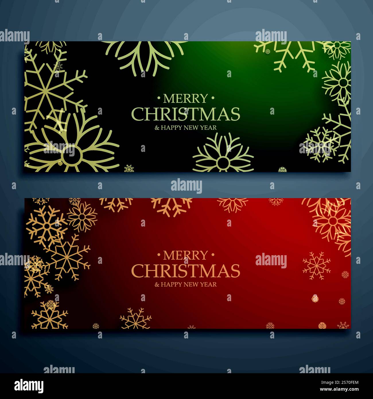 set of two merry christmas banners template in red and green colors ...