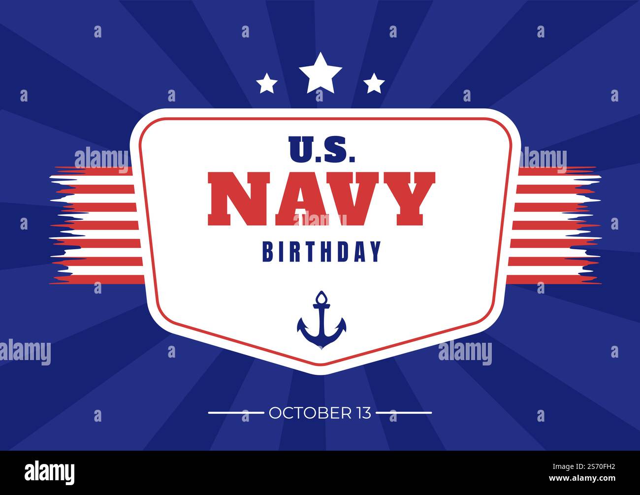 U.S. Navy Birthday on October 13th Hand Drawn Cartoon Flat Illustration ...