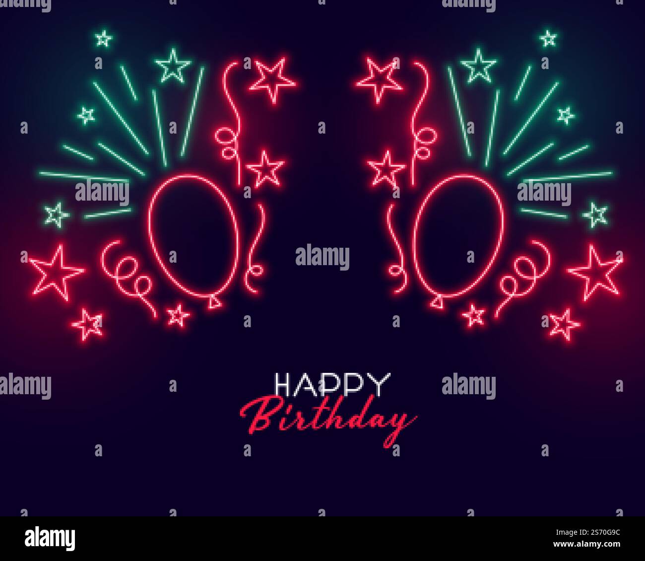 neon style happy birthday banner with balloons Stock Vector Image & Art ...