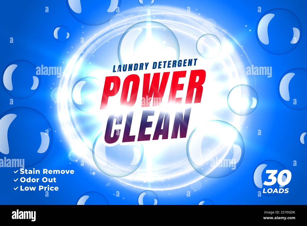 power clean laundry detergent concept packaging banner template Stock ...