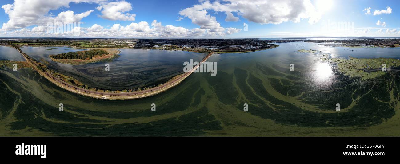 wide aerial panorama aerial view of Holes Bay area of Poole Harbour in ...