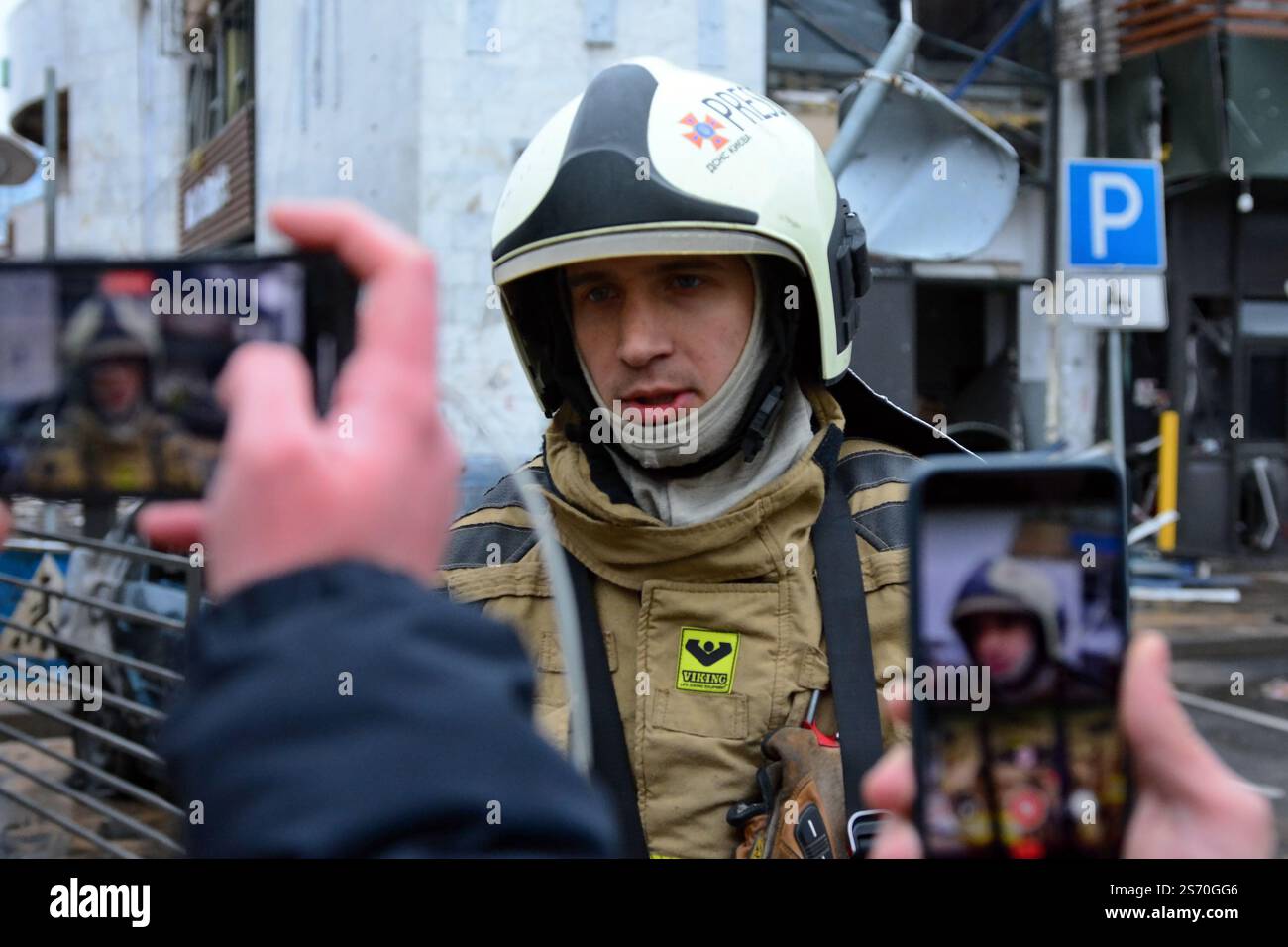 Kyiv, Ukraine. 18th Jan, 2025. DSNS press officer Major Pavlo Petrov ...