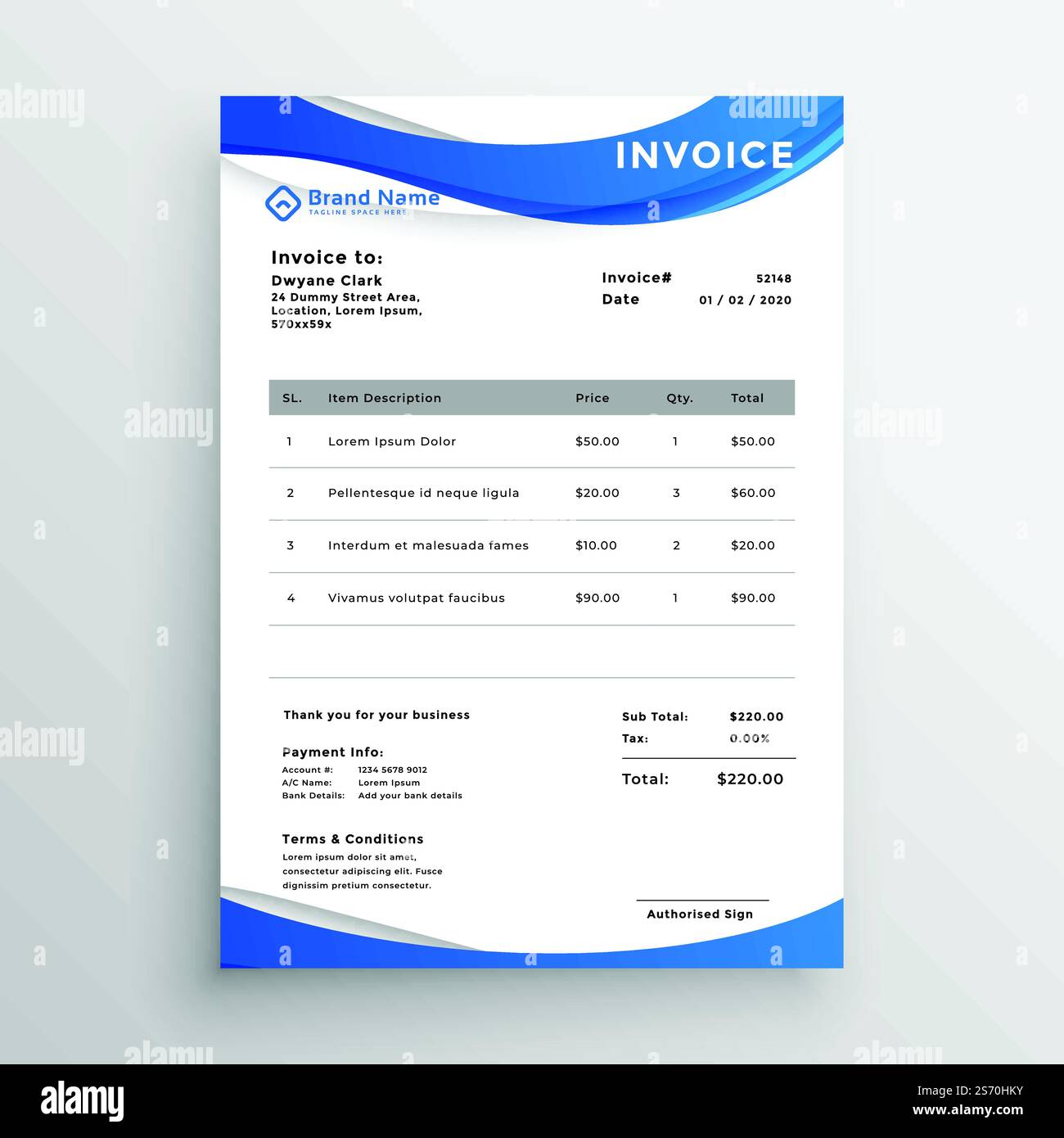 professional blue wavy style invoice template Stock Vector Image & Art - Alamy