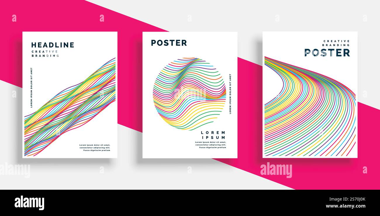 colorful wavy lines cover flyer poster designs set Stock Vector Image ...