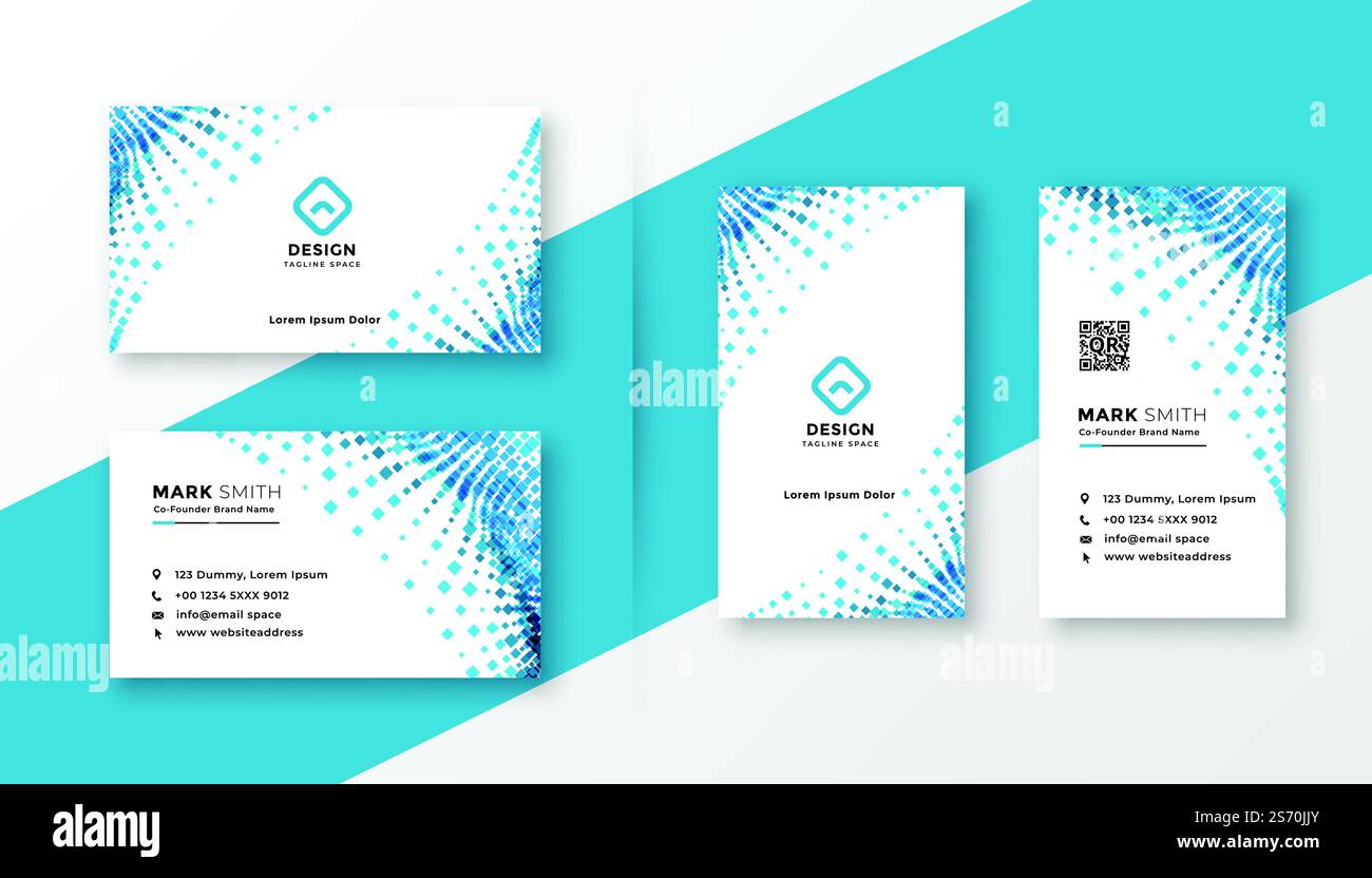 abstract blue halftone business card design set Stock Vector Image ...